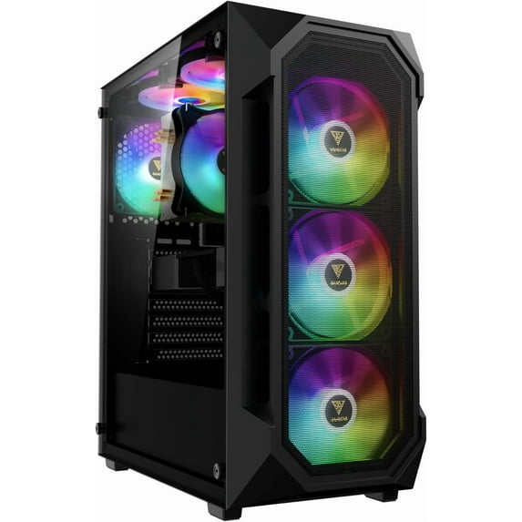 ATX Mid Tower Gaming Computer PC Case Tempered Glass, Built-in 4X 120mm ...