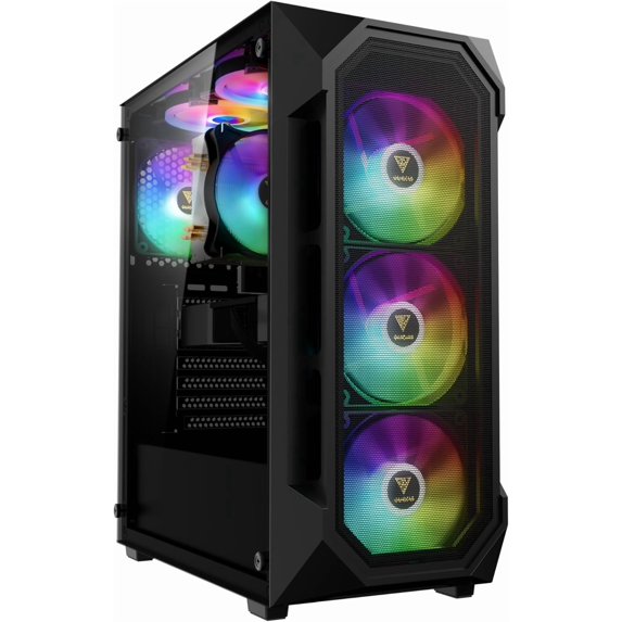 ATX Mid-Tower Gaming PC Case - 17.4"x8" Black, Tempered Glass, 4x120mm ...