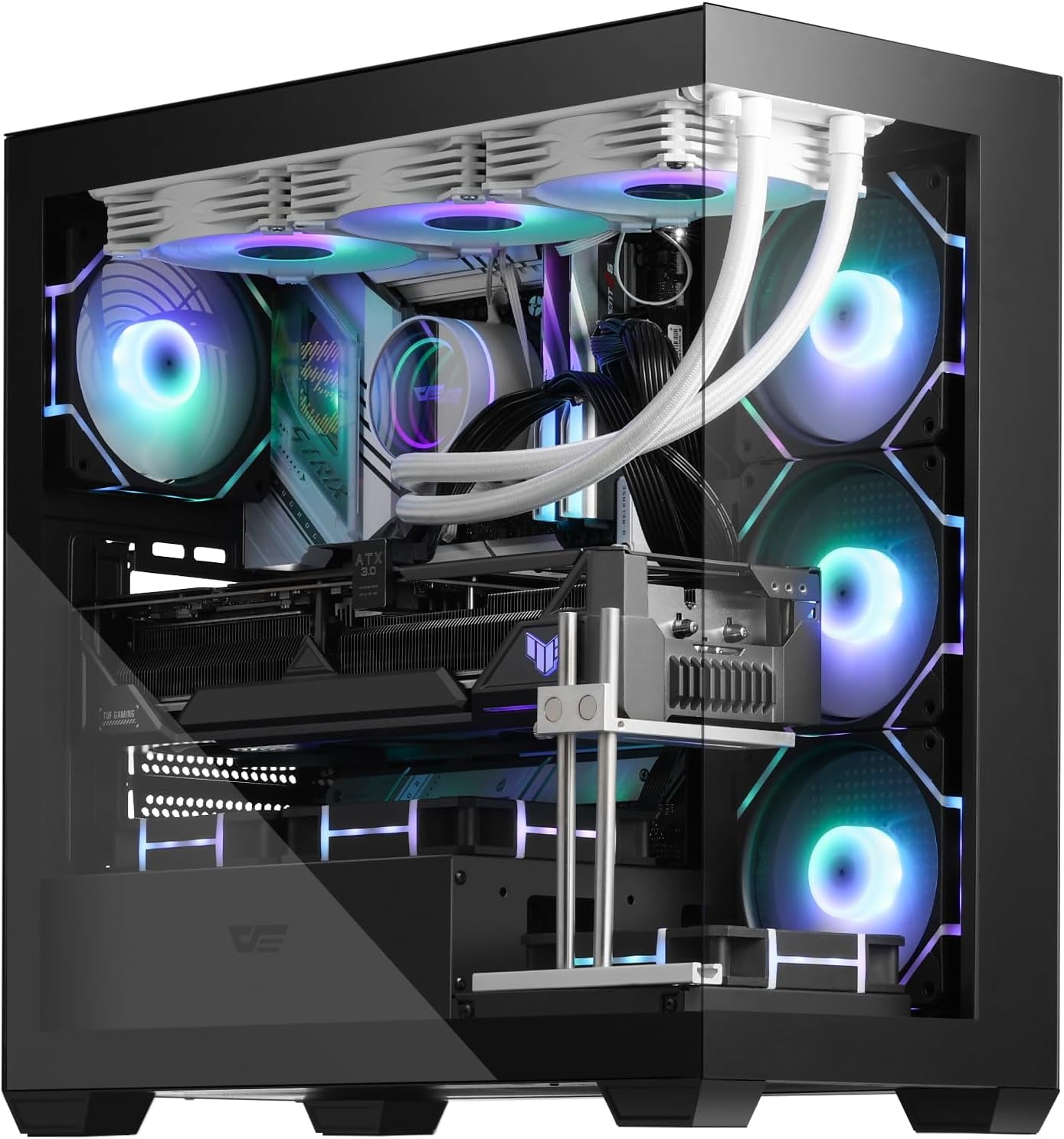 ATX Mid-Tower PC Case Pre-Install 4 PWM ARGB Fans Computer Case Full View Dual Tempered Glass ...