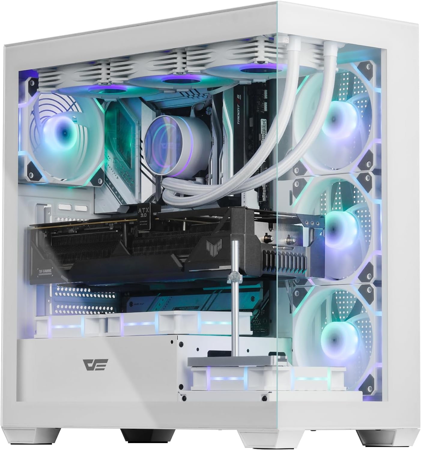 ATX Mid-Tower PC Case, Pre-Install 4 PWM ARGB Fans Computer Case, Full View Dual Tempered Glass ...