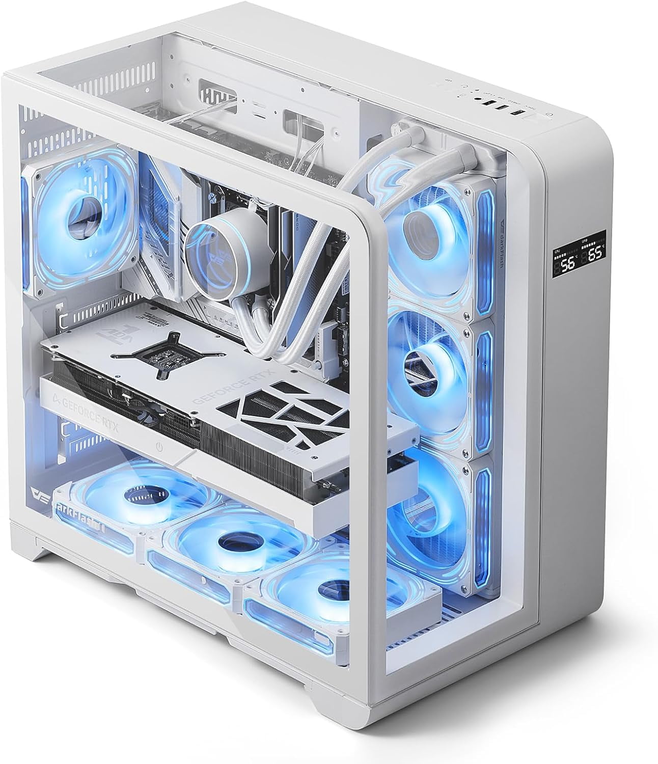 ATX Mid-Tower PC Case with Screen, Three Side Glass, Curved Full View ...