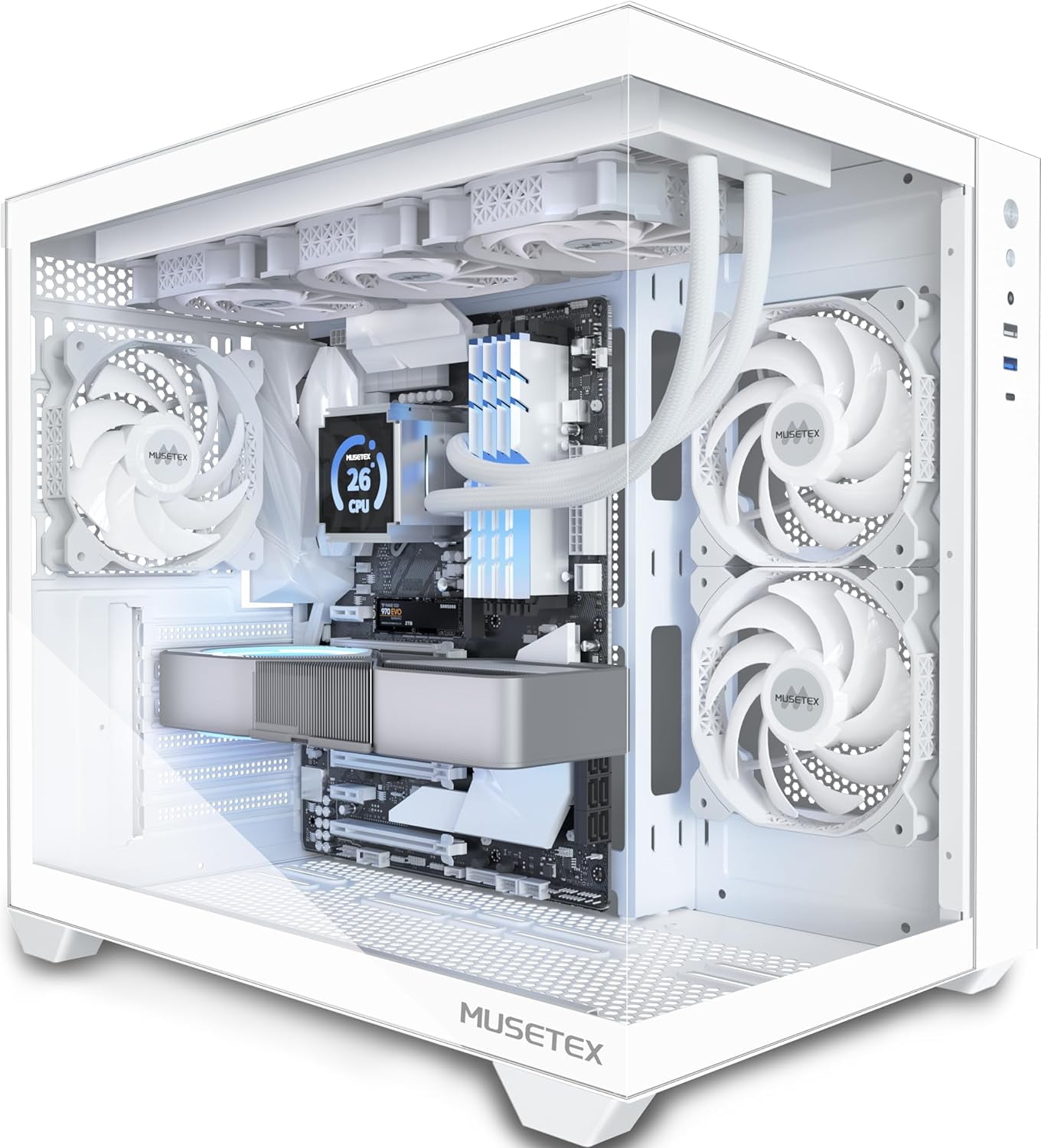 ATX PC Case, 360MM RAD Support, 3 x 120mm Non-ARGB Fans Pre-Installed ...