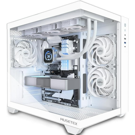 ATX PC Case, 360MM RAD Support, 3 x 120mm Non-ARGB Fans Pre-Installed ...