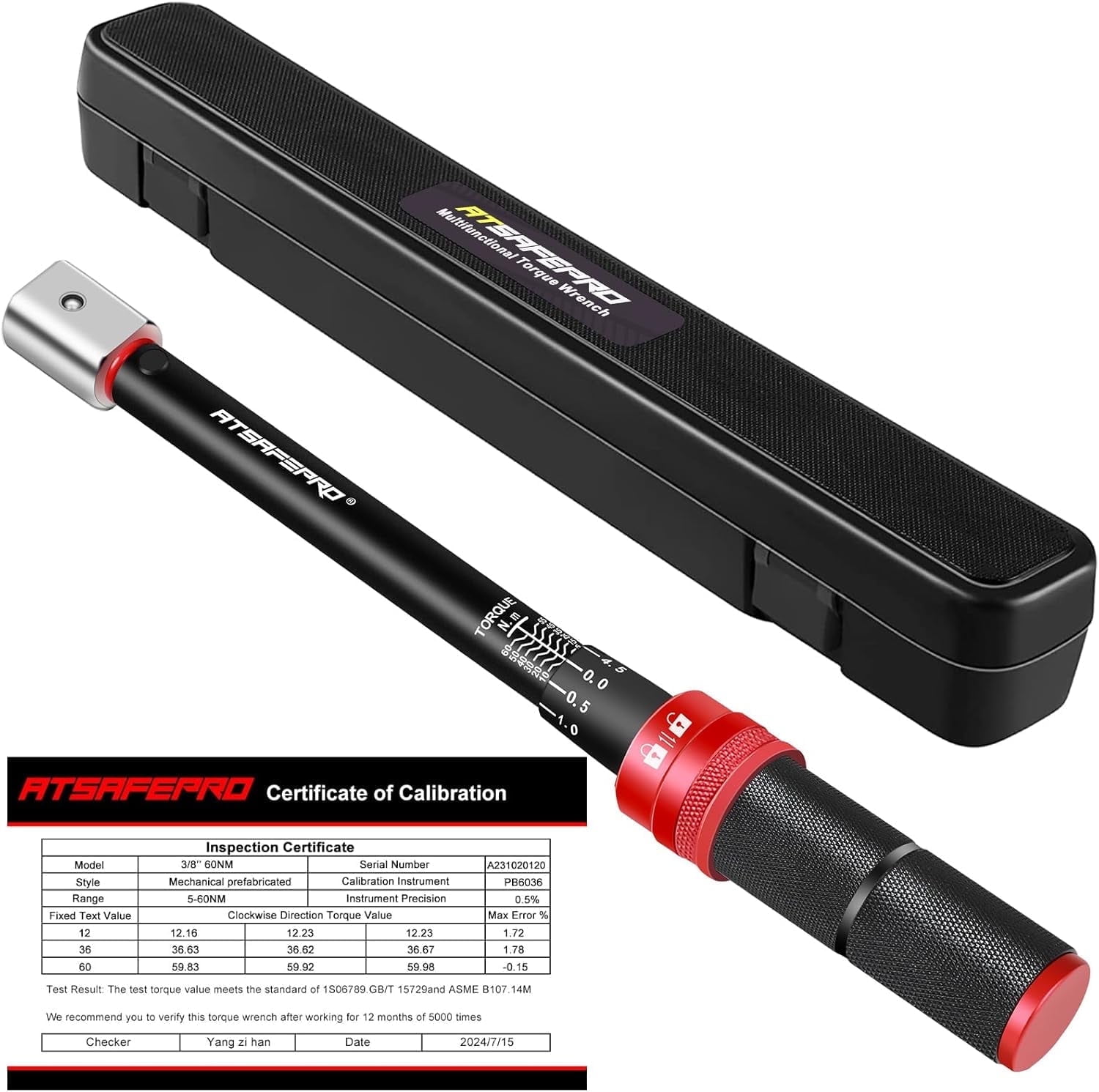 ATsafepro Adjustable Torque Wrench 5-60 Nm, 9×12mm Open End Torque ...
