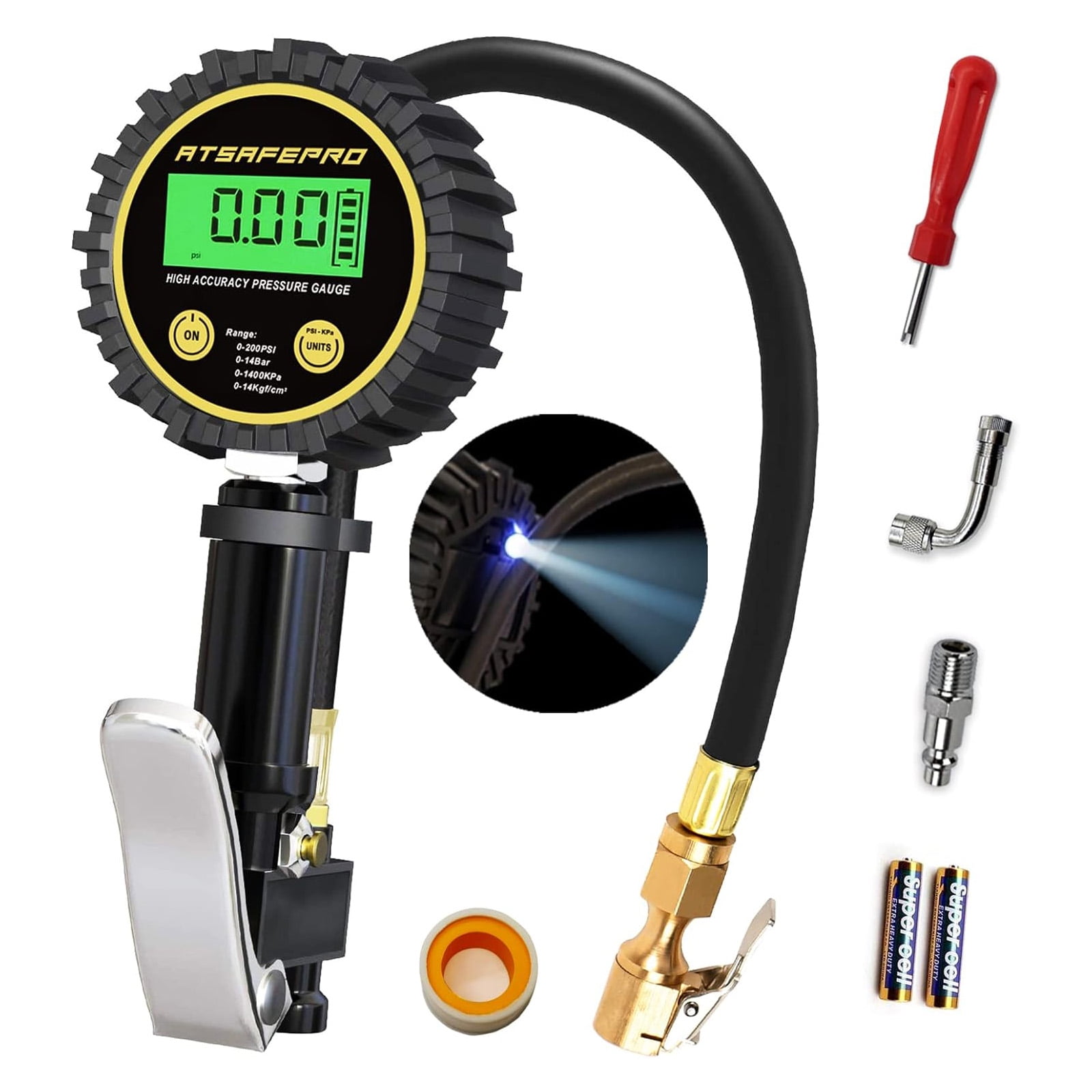 ATsafepro Digital Tire Inflator with Pressure Gauge and Back Night LED ...