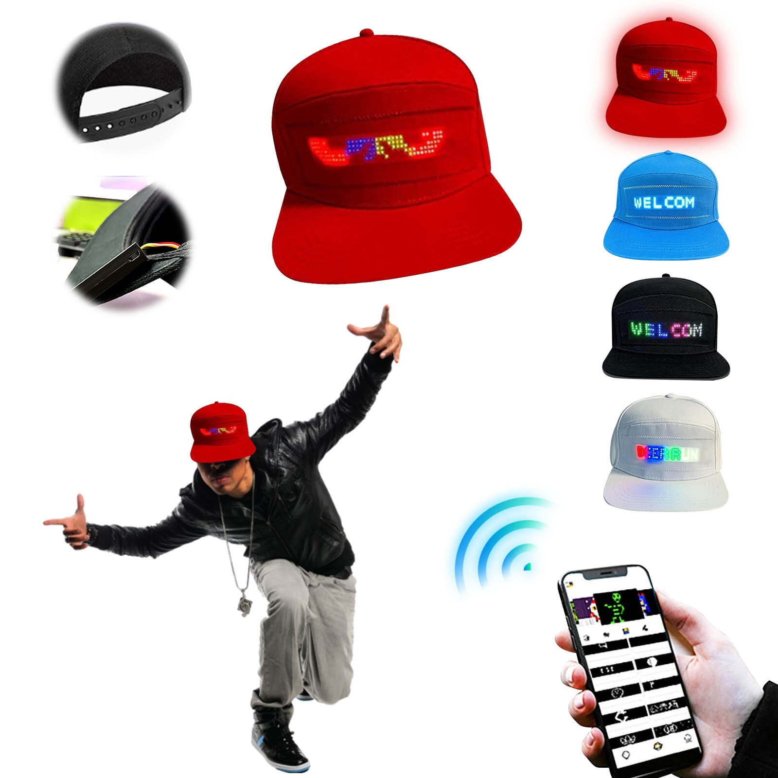 AU LED Rolling Display Hat, LED Caps Display Message Bluetooth Editable ...