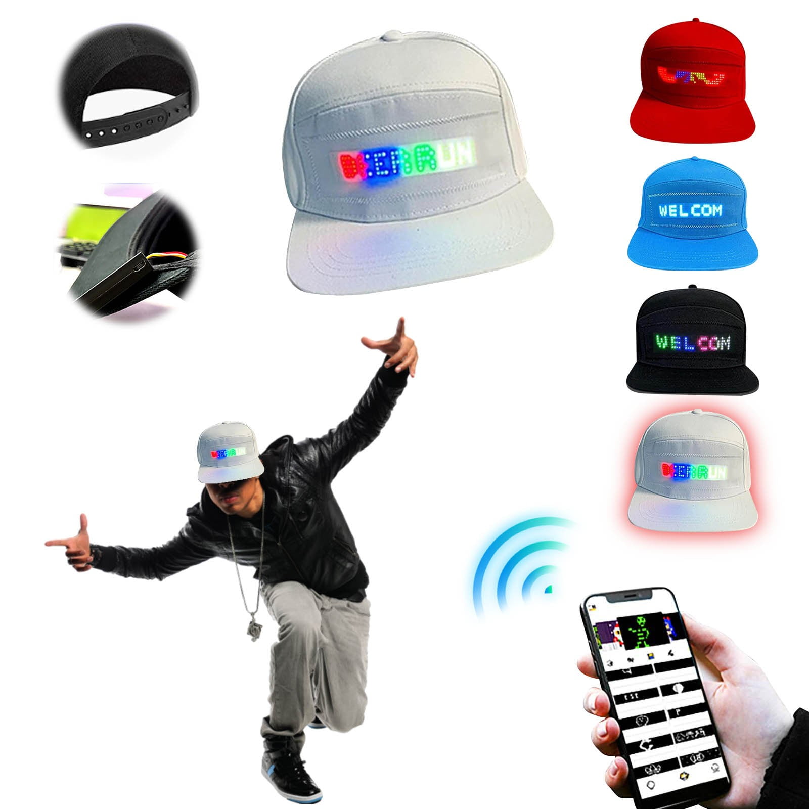 AU LED Rolling Display Hat, LED Caps Display Message Bluetooth Editable ...