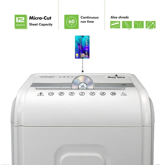 AU1275MA Professional Grade 12-Sheet Micro-Cut Paper and CD/Credit Card ...