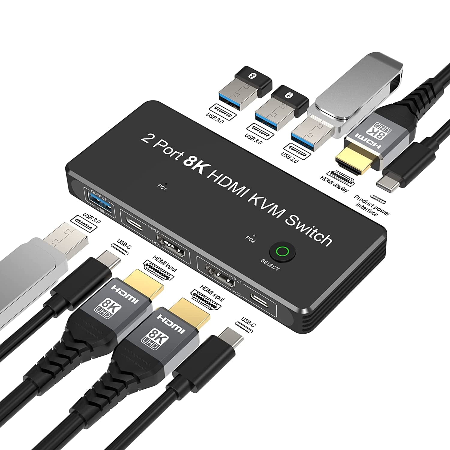 AUBEAMTO 2 Port 8K HDMI KVM Switch 2 in 1 Out 8K@60Hz 4K@120Hz 2 PC to 1 Monitor with 4 USB 3.0 ...