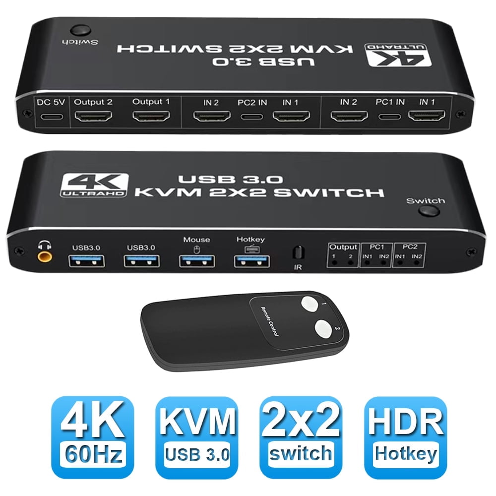 AUBEAMTO 4K 60Hz KVM Switch HDMI 2 Port 2 Monitor HDMI KVM Switch USB 3.0 PC Computer KVM Switch ...