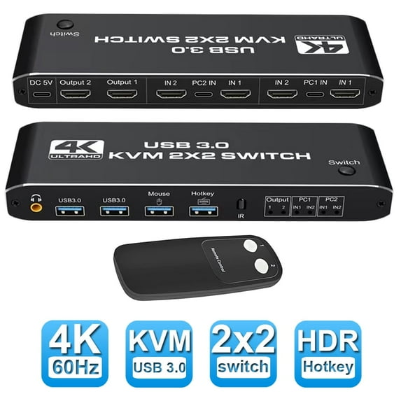 AUBEAMTO 4K 60Hz KVM Switch HDMI 2 Port 2 Monitor HDMI KVM Switch USB 3.0 PC Computer KVM Switch ...