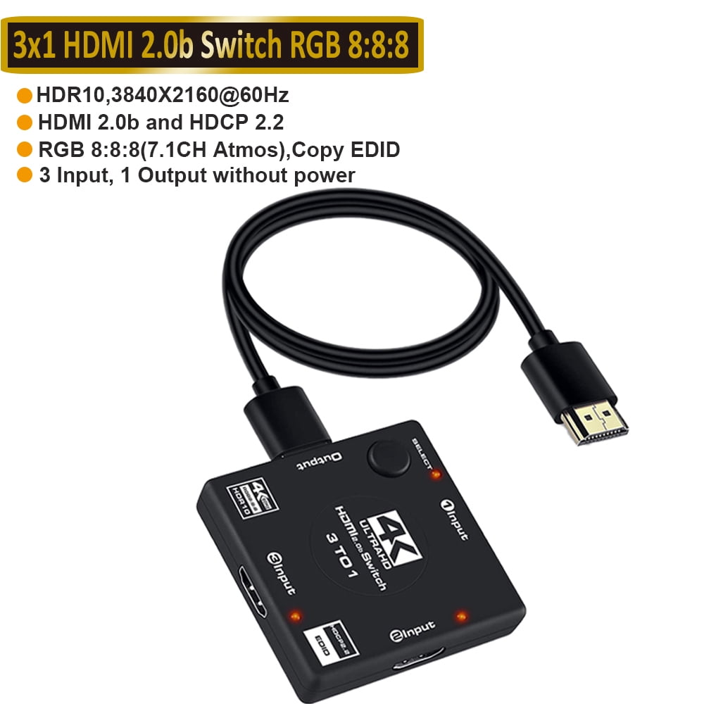 AUBEAMTO 4K 60hz HDMI Switch, Upgraded HDMI Selector Switch Splitter 3 ...