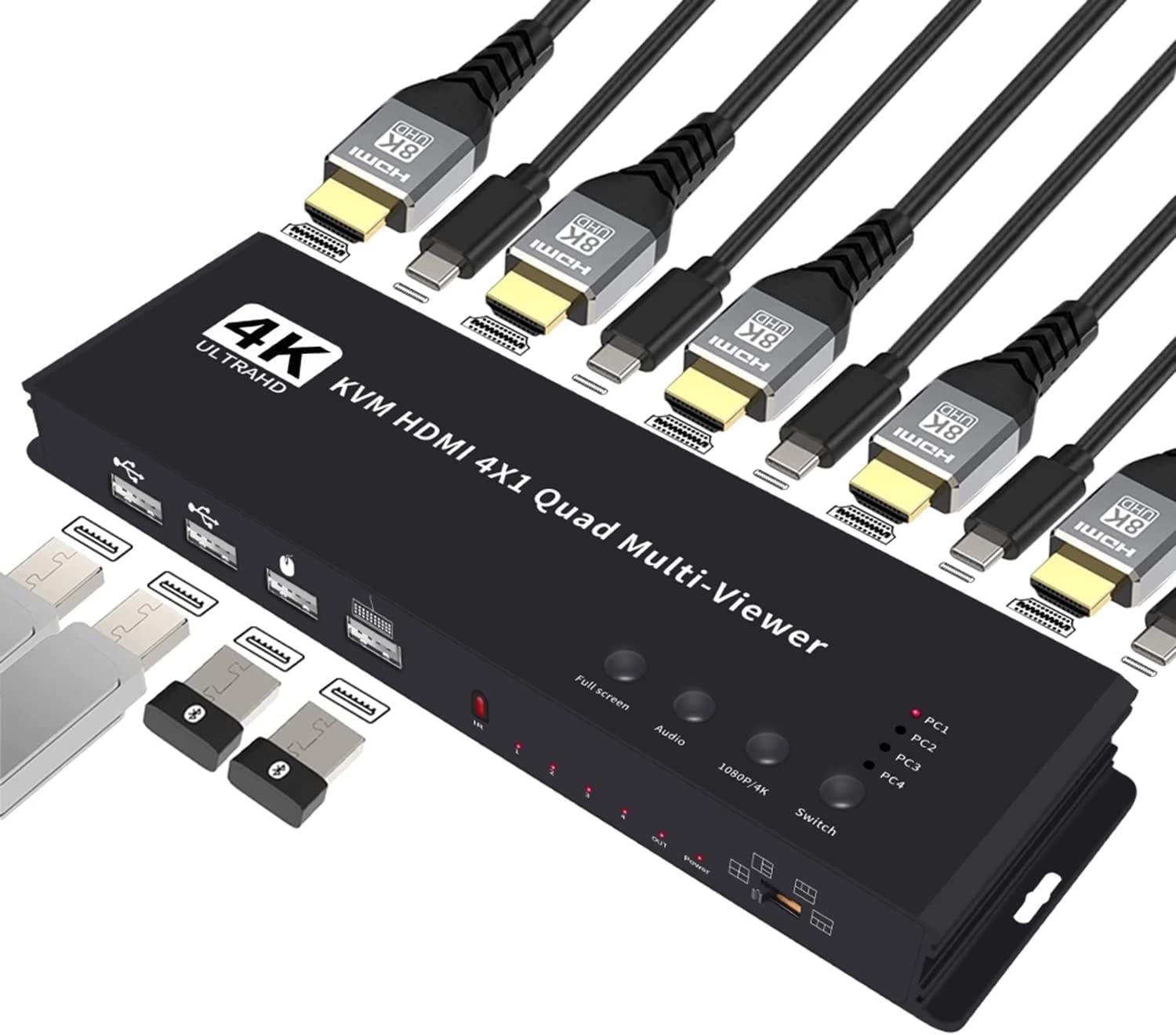 AUBEAMTO 4K HDMI KVM Switch 4x1 Quad Multi Viewer 4 in 1 Out KVM HDMI Processor Screen ...