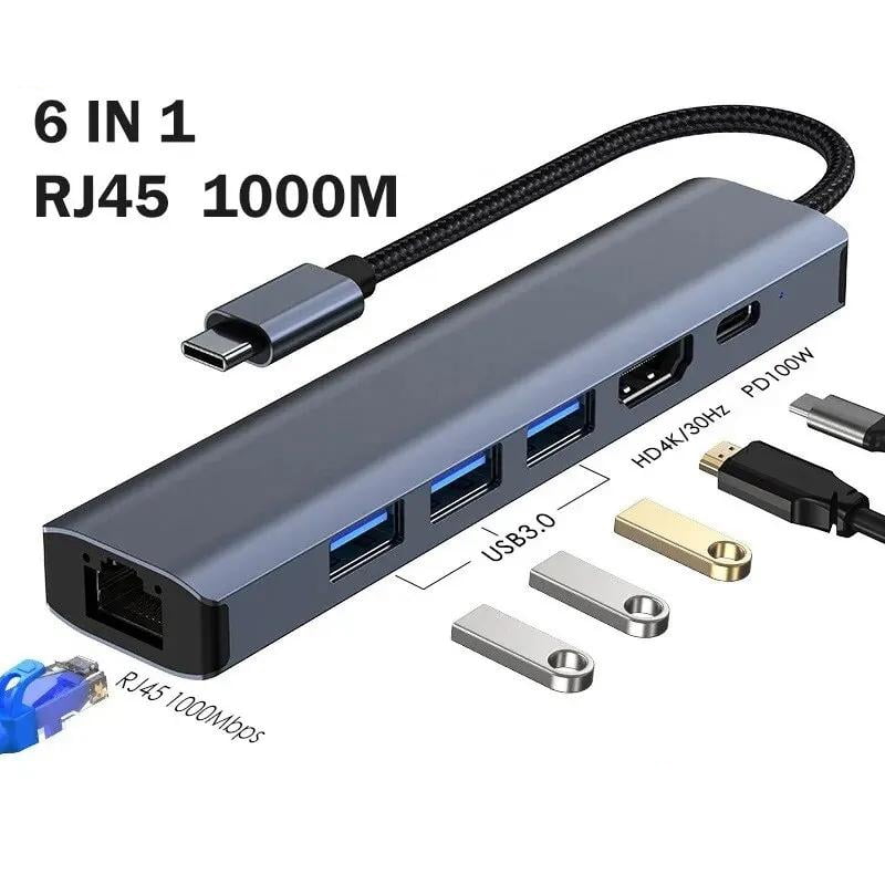AUBEAMTO 6 in 1 USB C Hub Ethernet HDMI 4K 30Hz, USB C Hub Multiport ...