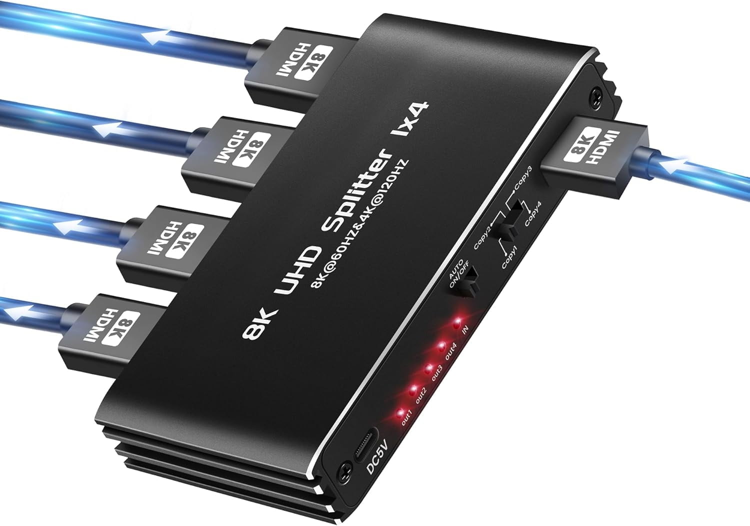 AUBEAMTO HDMI 2.1 Splitter 8K@60Hz, HDMI Splitter 1 in 4 Out 4K@120Hz ...