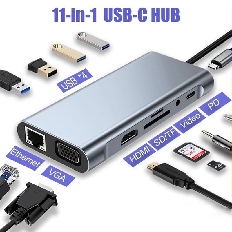 AUBEAMTO USB C HUB Adapter 11 in 1 Dongle with 4K HDMI, VGA, Type C PD ...