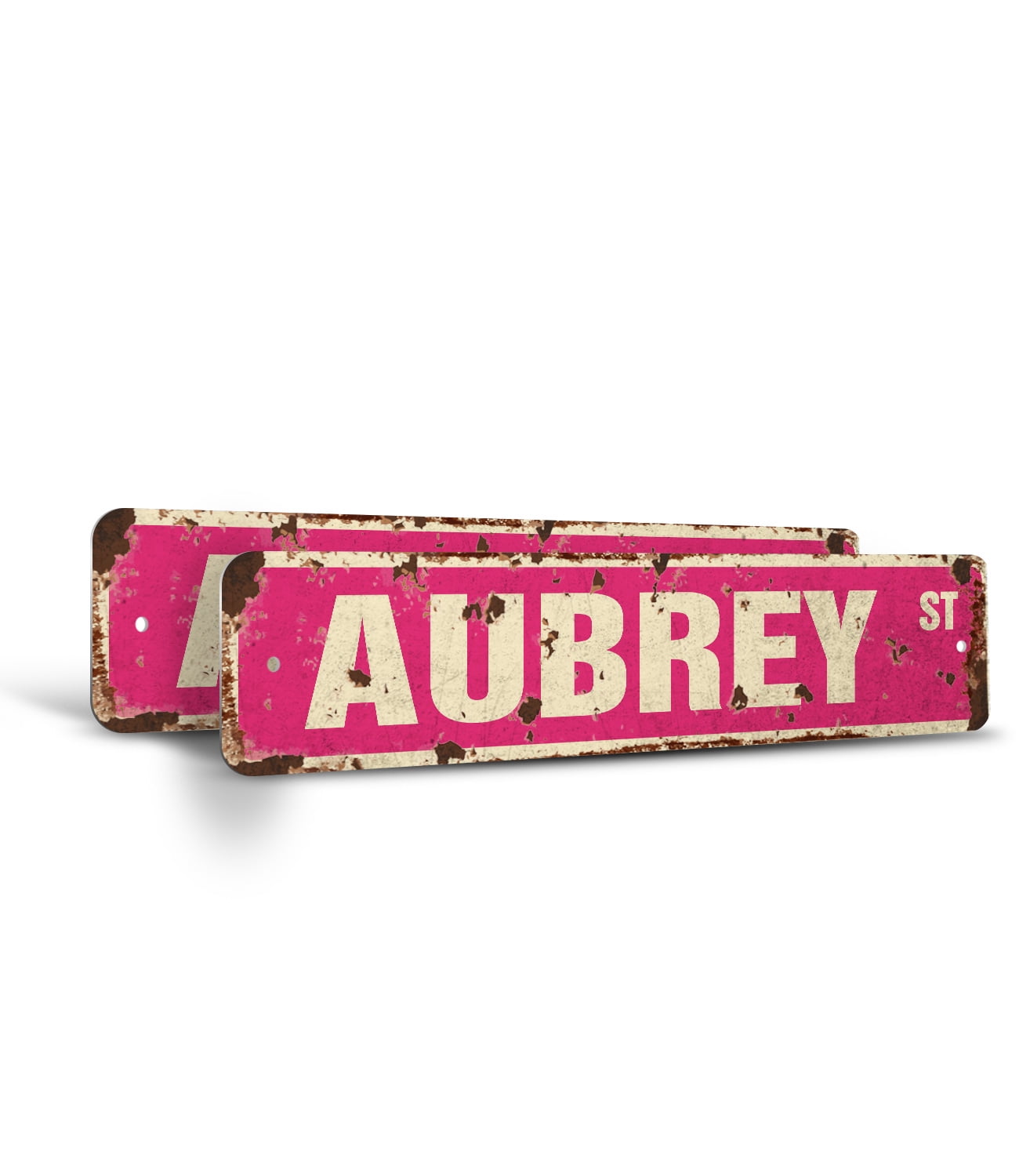AUBREY Vintage Style Rustic Street Sign – (2 Pack) Childrens Name Room ...