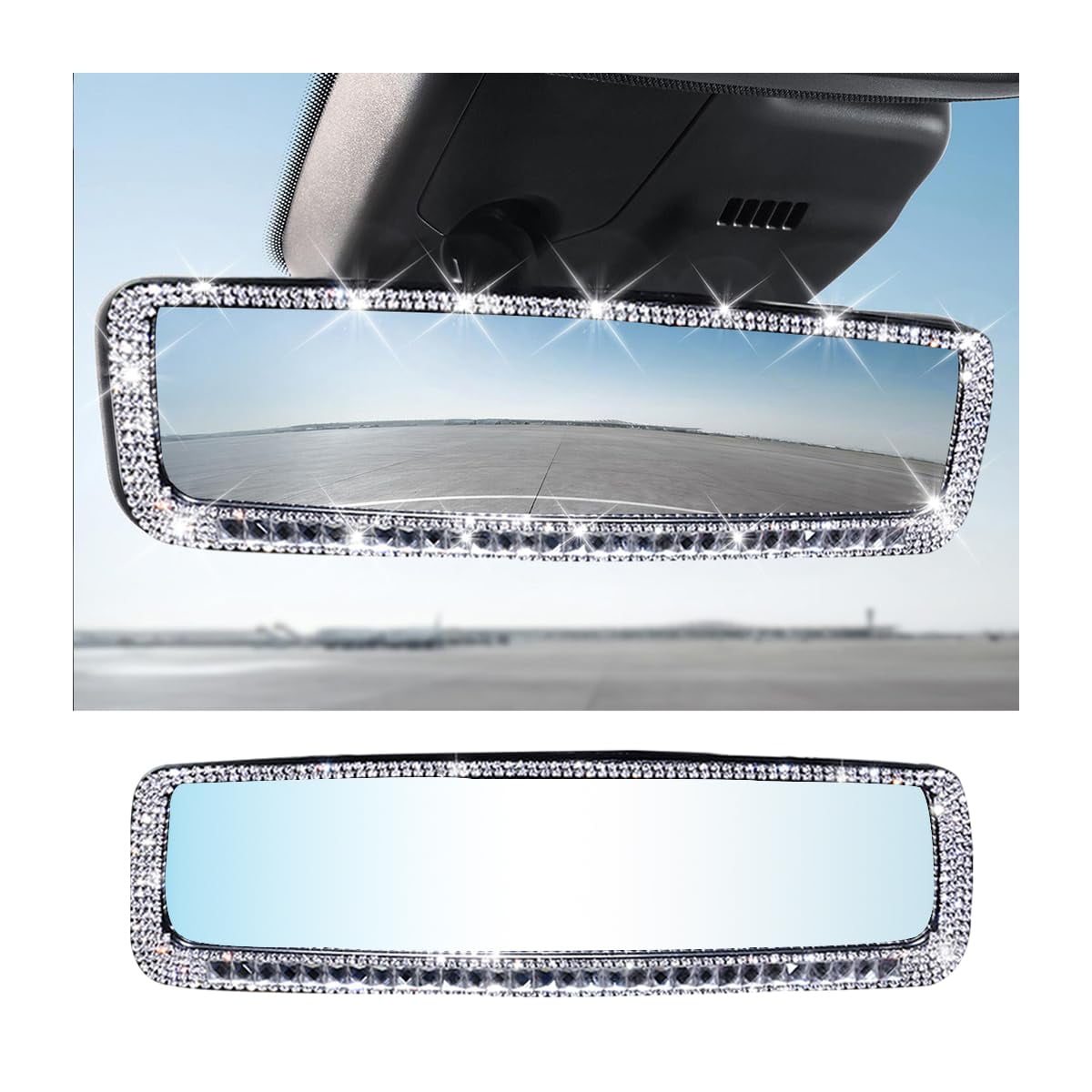 AUCELI Car Rear View RRF12 Mirror, Bling Rhinestone Rear View Mirror ...