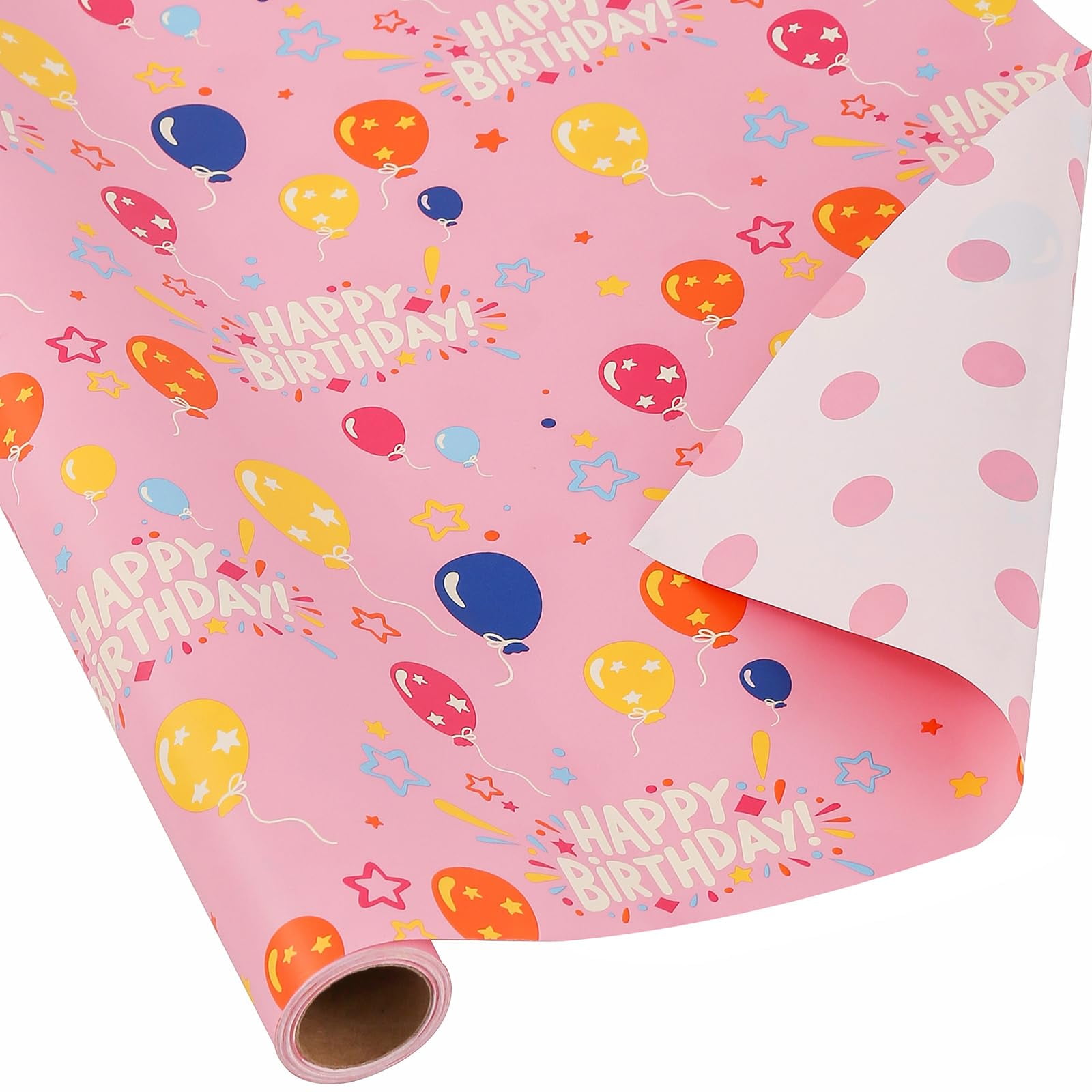 AUCLAY Reversible Birthday Wrapping MMF7 Paper for Girls Kids Baby ...