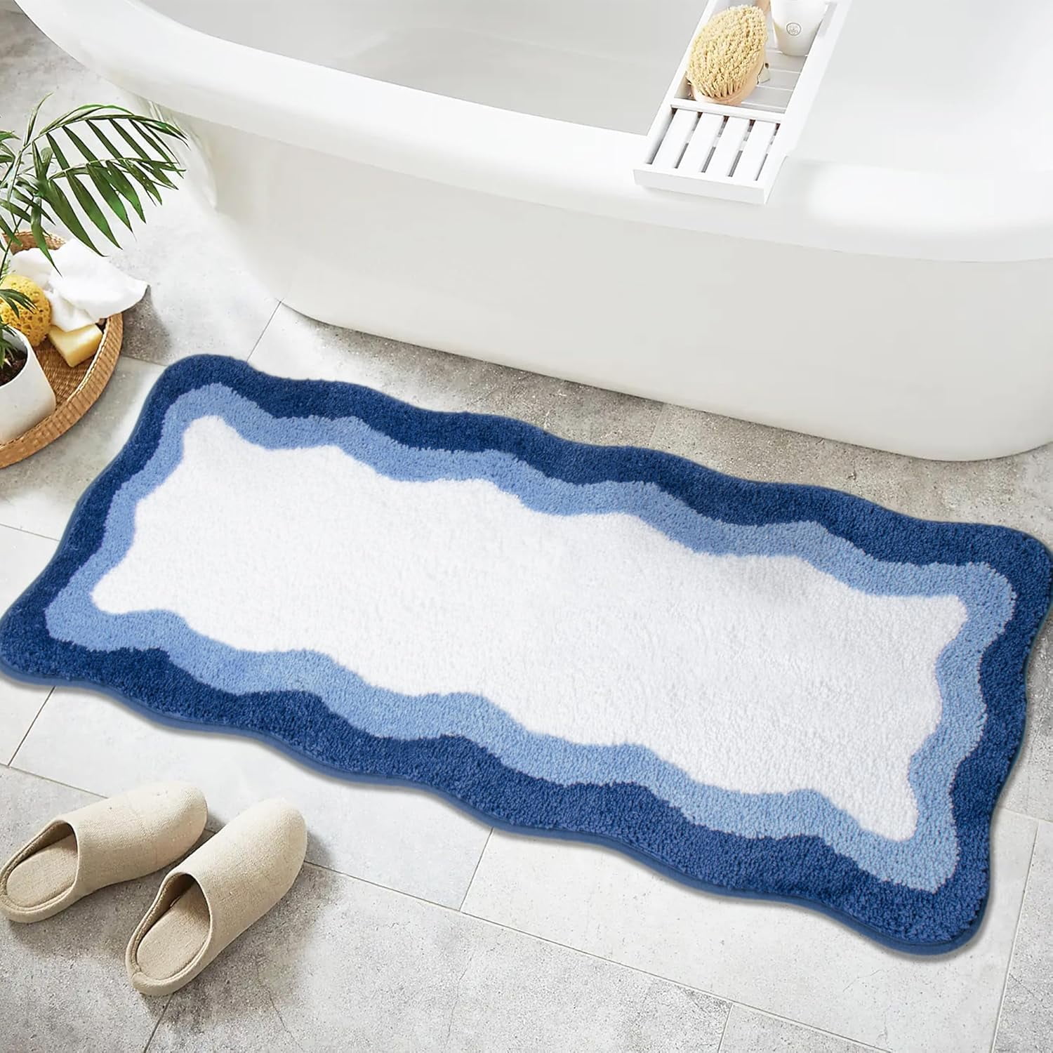 AUCOOD-Bathroom Rugs Runner 18\u201dx47\u201d Non Slip Soft Blue Runner ...