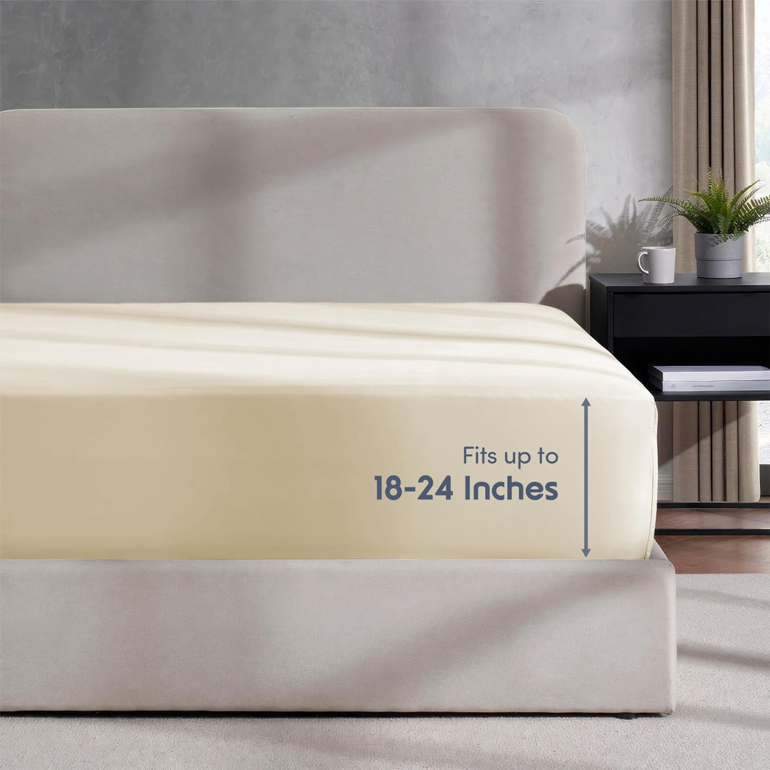 AUCOOD-Beige Cream Extra Deep Pocket King Fitted Sheet Only, Hotel ...