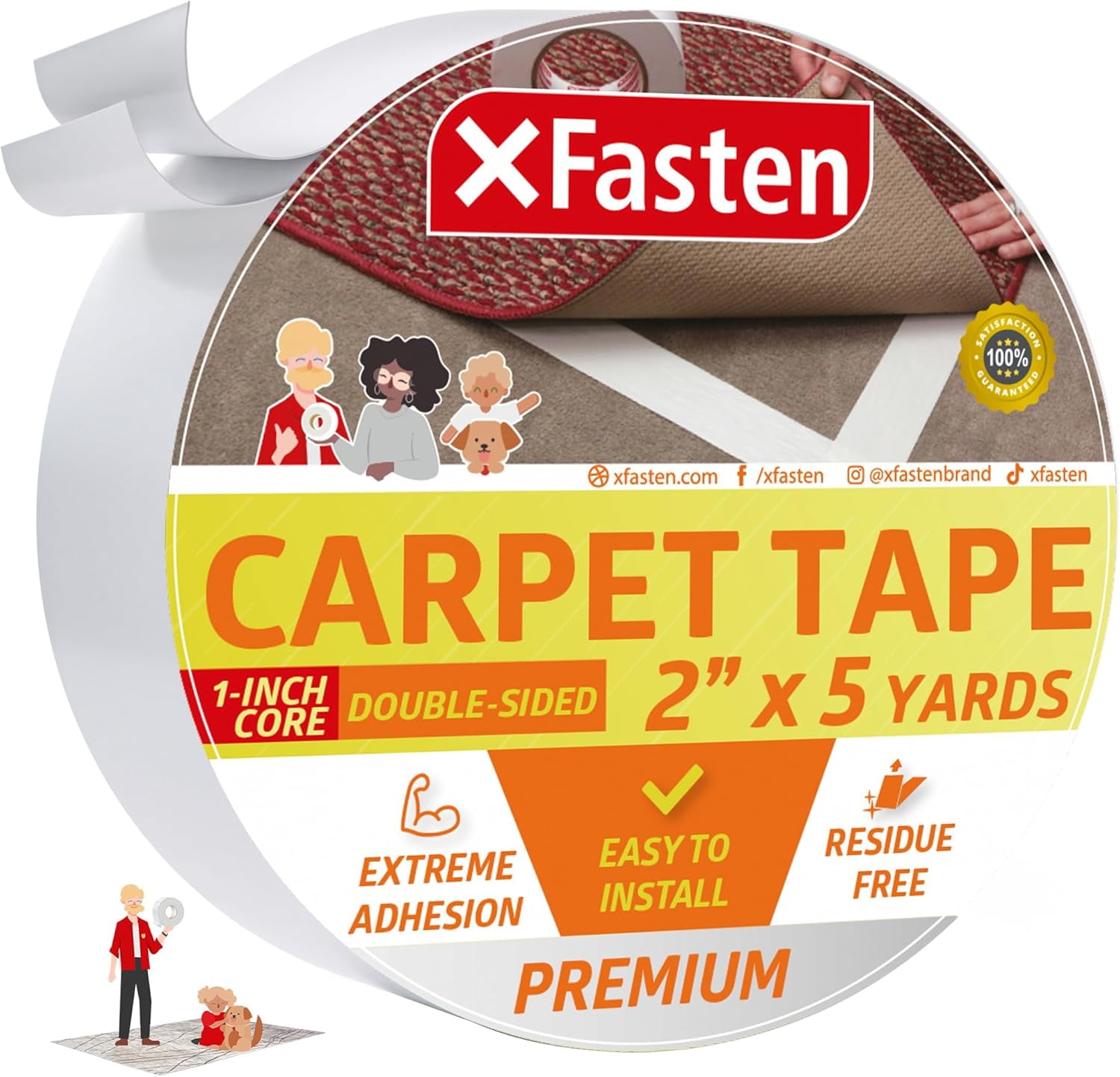 AUCOOD-Double Sided Carpet Tape - Heavy Duty 2” x 5 yds, 1” Core Carpet ...