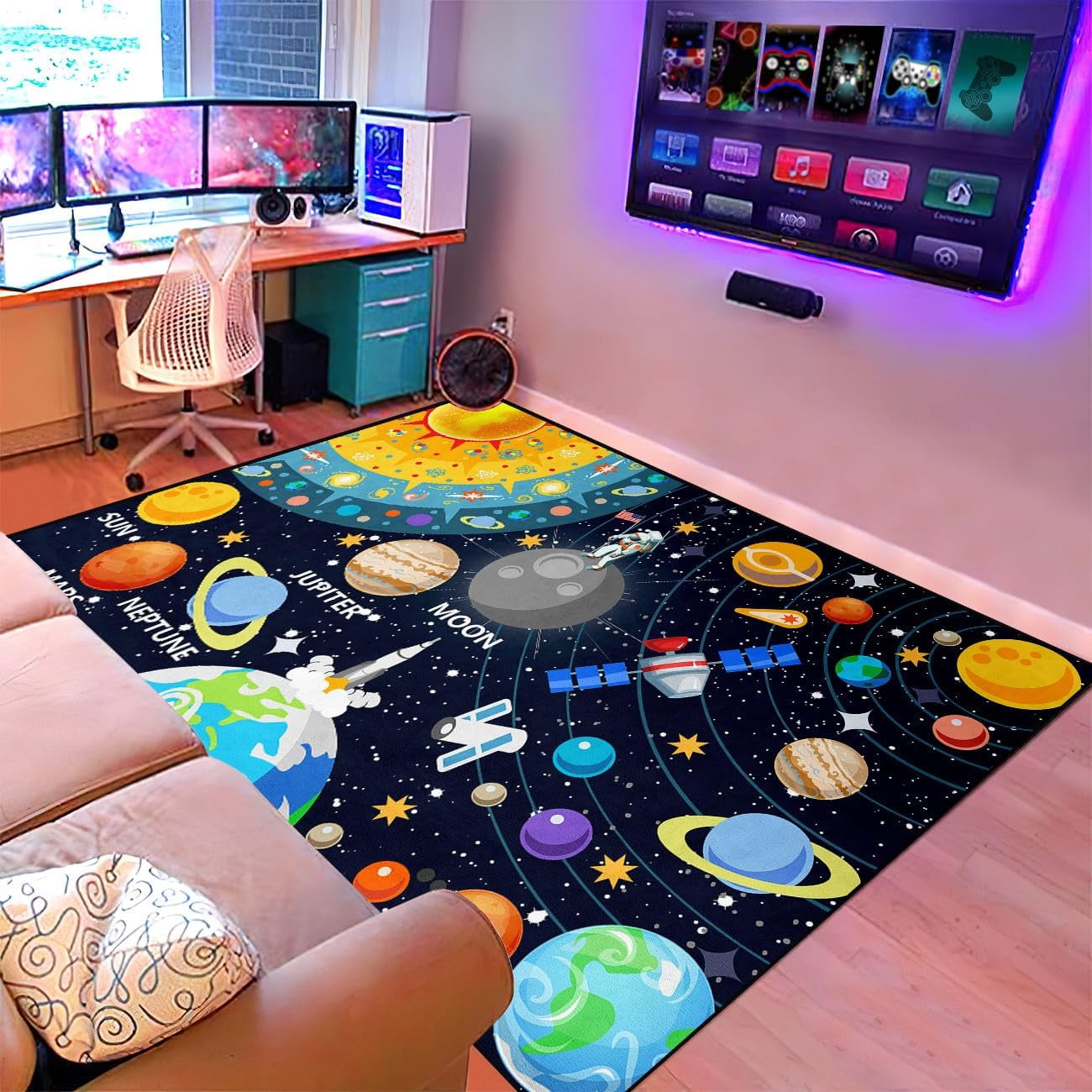 AUCOOD-Kids Rugs for Bedroom Boys Outer Space Solar System Educational ...