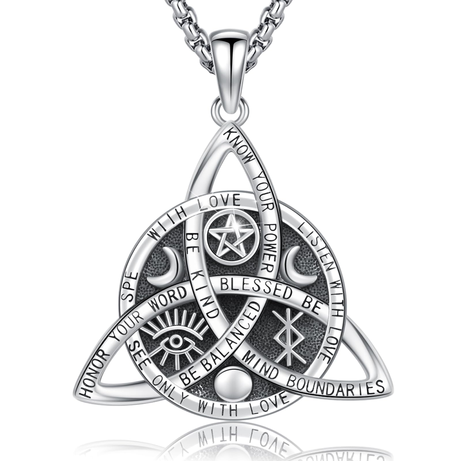 AUDINCEED Wiccan Jewelry Celtic Knot Necklace 925 Sterling Silver ...