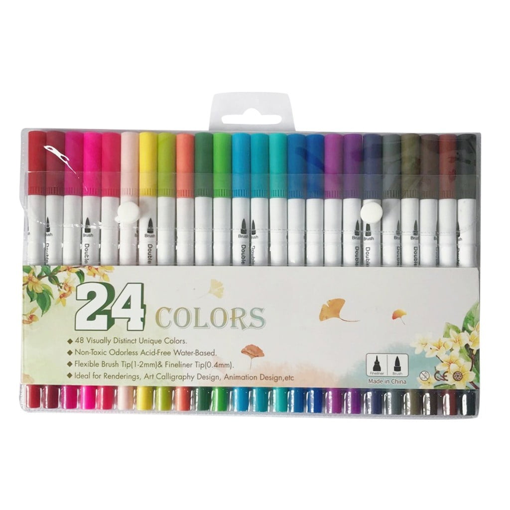 AUDeals 24/36/60PC Double Headed Drawing Marker Color Neutral Pen Art ...