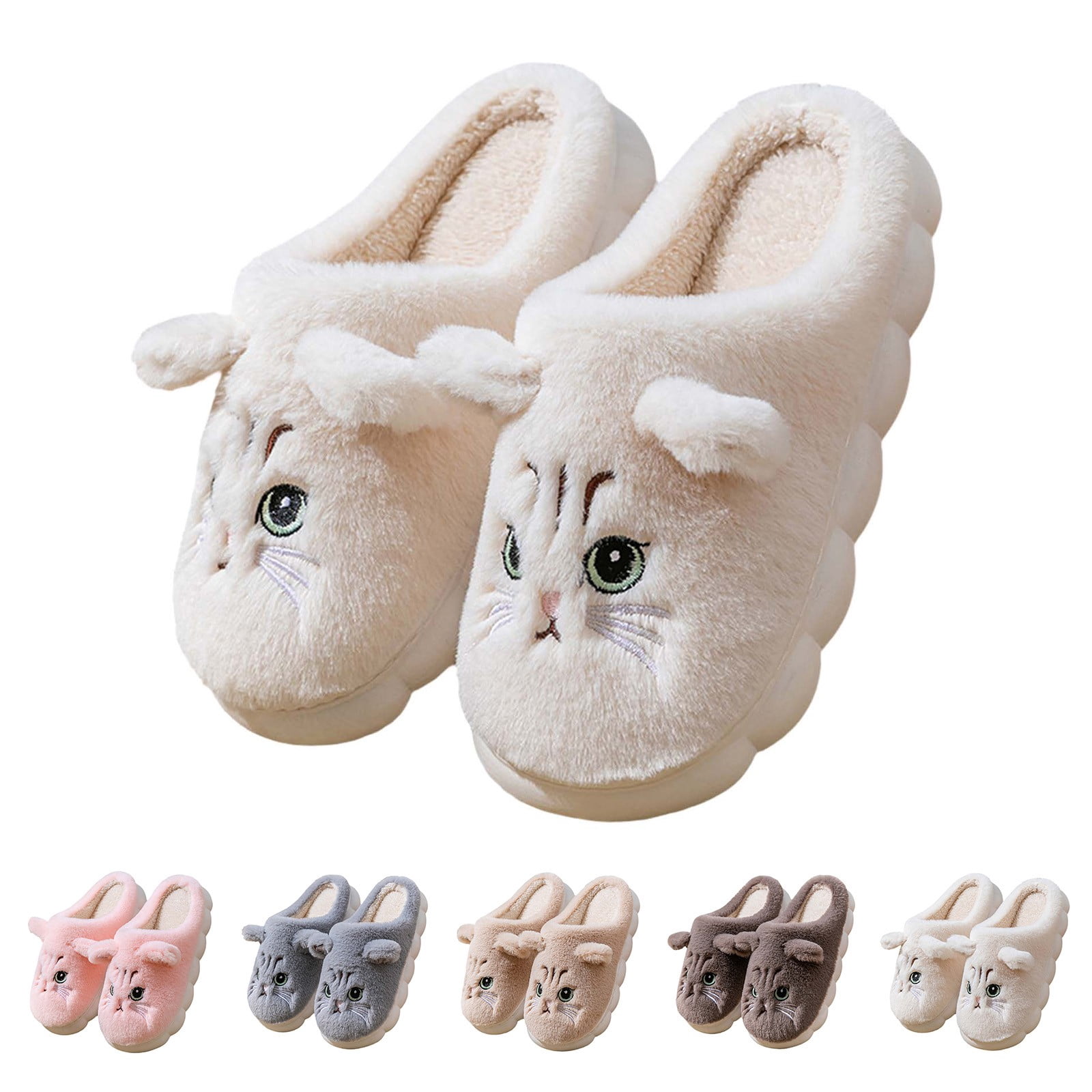 AUDeals Cat Slippers, Cute Faux Fur House Slides with Soft Sole Comfort ...