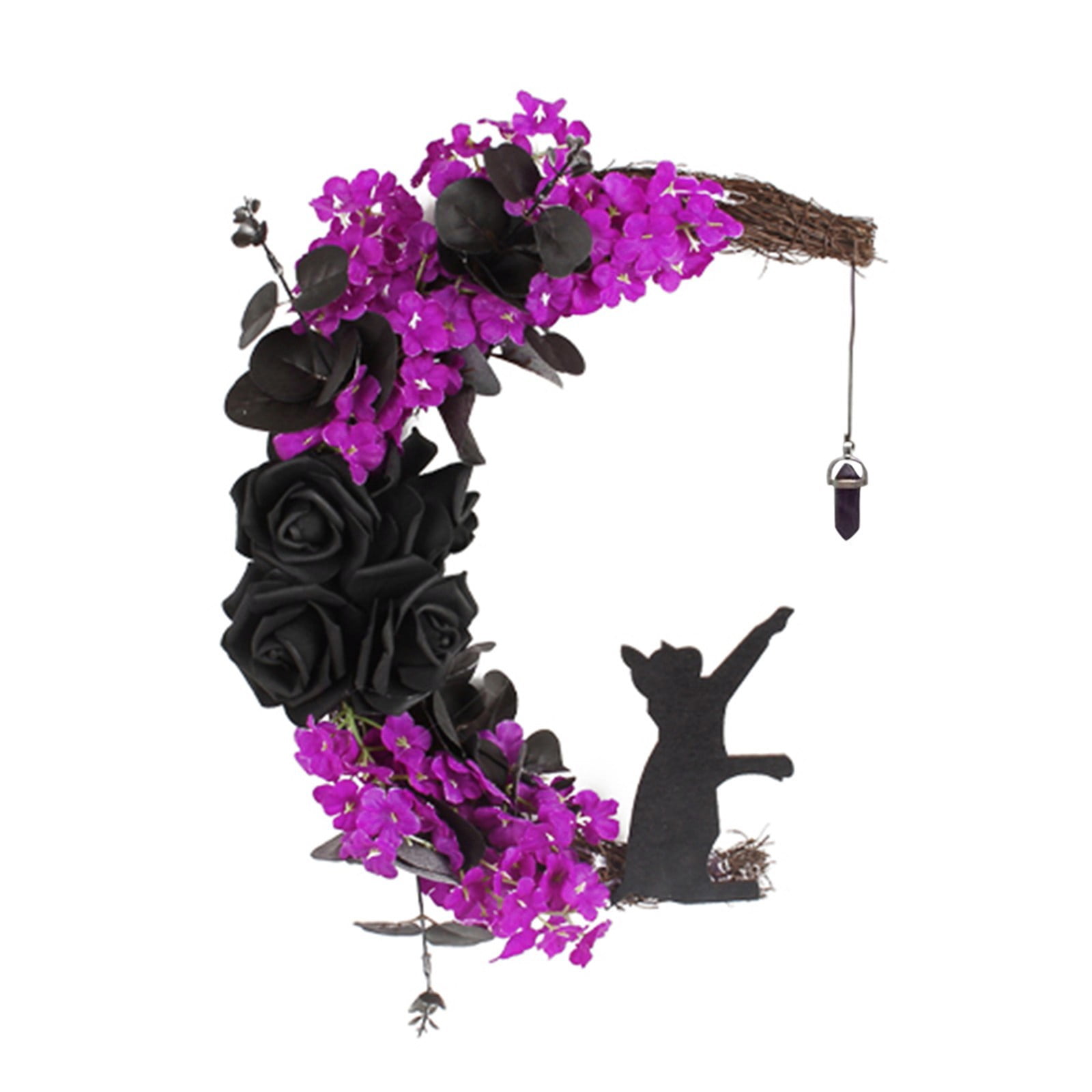 AUDeals Cat Wreath with Purple Flowers and Charming Celestial Door ...