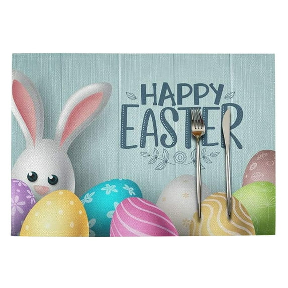 AUDeals Easter Cartoon Rabbit Placemat 32x42cm, Heat-Resistant Linen ...
