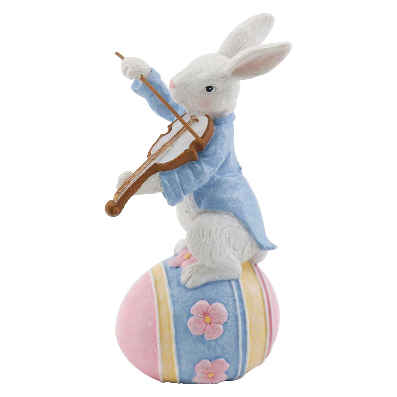 AUDeals European Easter Resin Color Sequin Rabbit Playing Lute Sitting ...