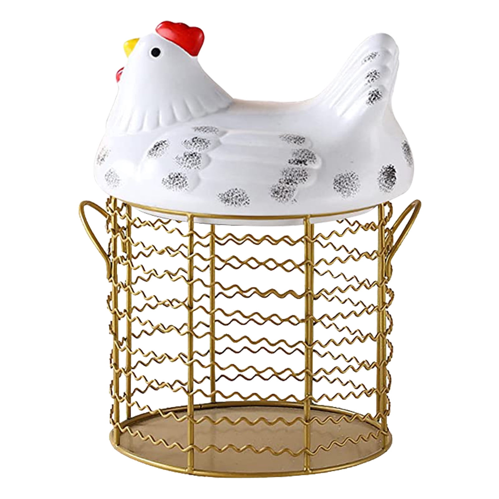 AUDeals Farmhouse Egg Storage Basket with Ceramic Chicken Lid Rustic ...