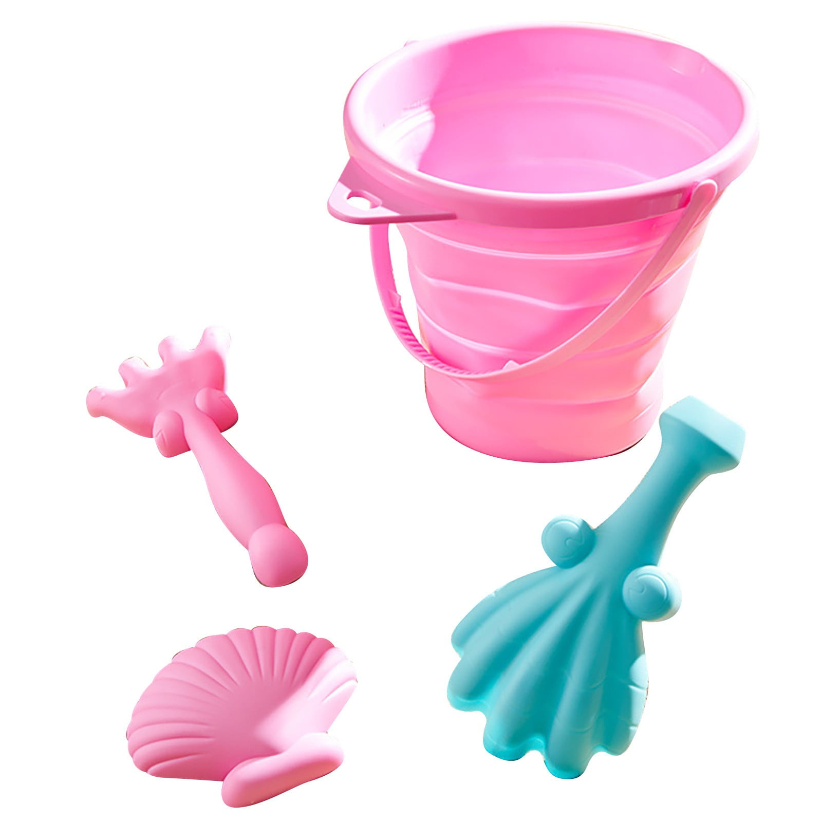 AUDeals Foldable Beach Toys Set Sand Bucket & Shovel Kit with Mesh Bags ...