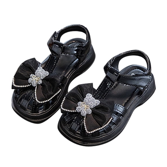 AUDeals Girls Closed Toe Sandals - Rhinestone Bow T Strap Sandals with ...