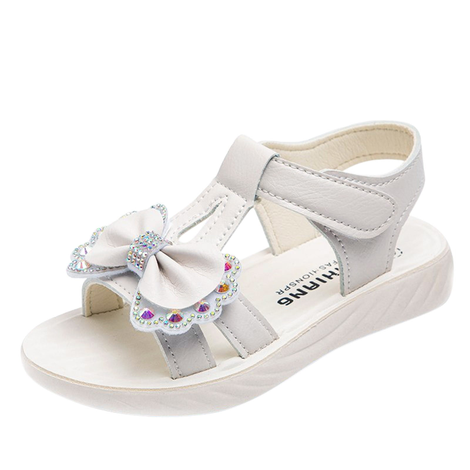 AUDeals Girls Dress Sandals, Rhinestone Bow Detail, Adjustable Ankle T ...