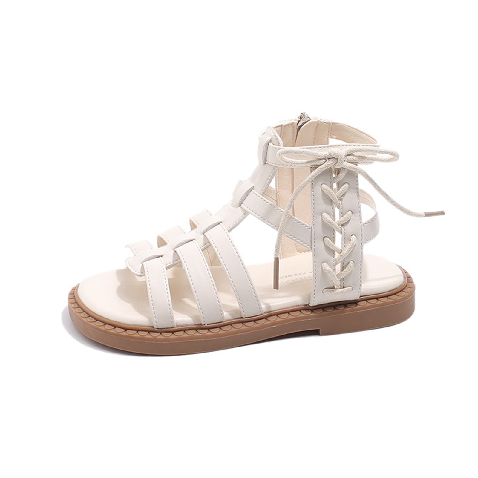AUDeals Girls Gladiator Strappy Sandals - Lace Up Zipper Ankle Strap ...