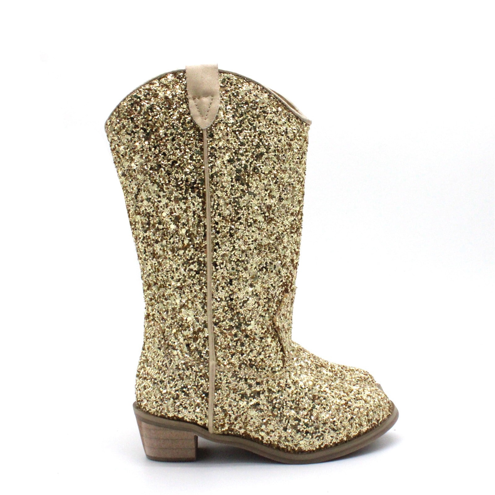 AUDeals Girls Glitter Cowboy Boots Sequin Western Mid Calf Boots Low ...