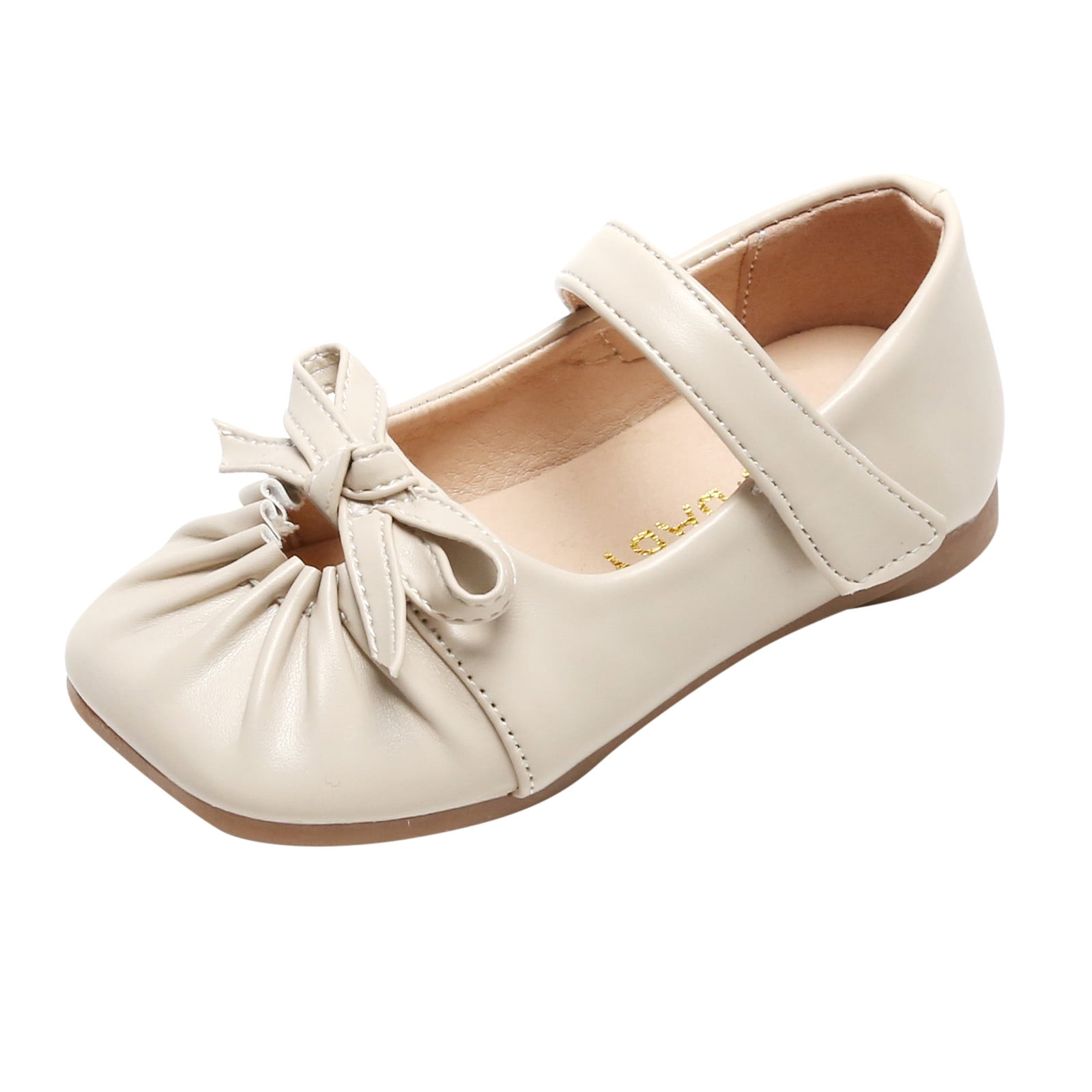 AUDeals Girls Mary Jane Ballet Flats - Ruched Bow Strap Soft PU Upper ...