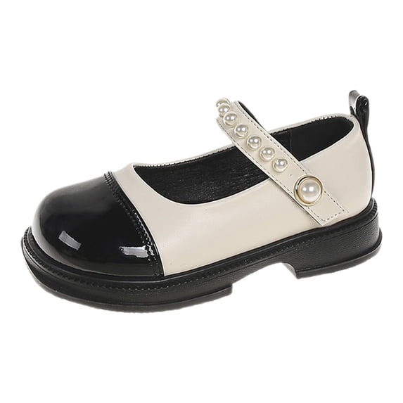 AUDeals Girls Mary Jane Dress Shoes Two Tone PU Leather Pearl Ankle ...