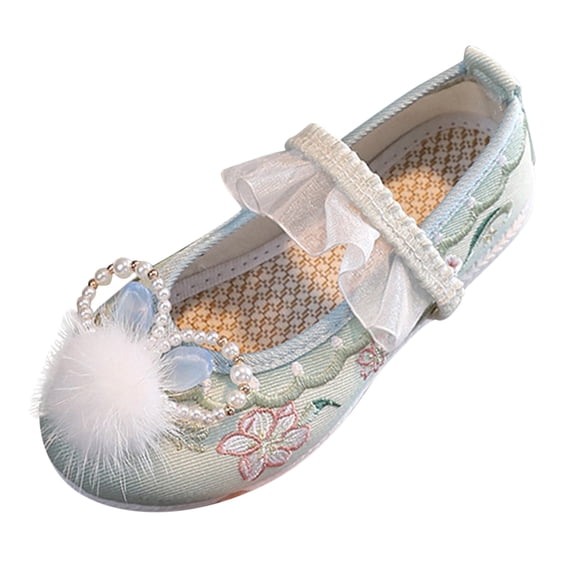 AUDeals Girls Mary Jane Flats - Embroidered Cloth Flats with Pearl ...