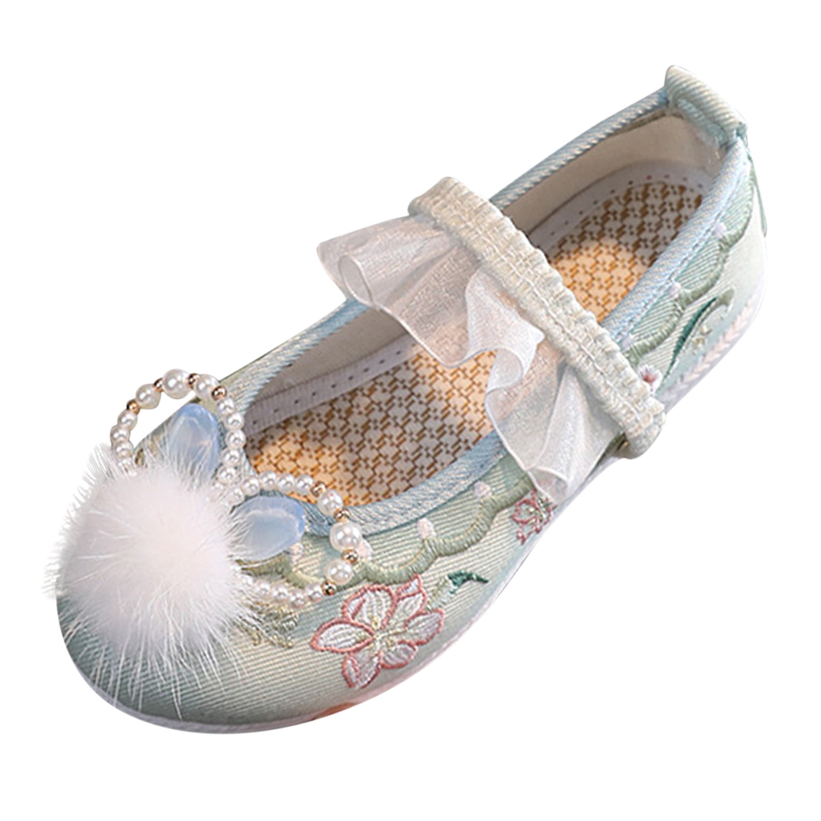 AUDeals Girls Mary Jane Flats - Embroidered Cloth Flats with Pearl ...