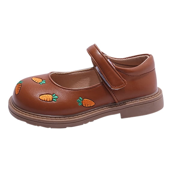 AUDeals Girls Mary Jane Shoes Carrot Embroidered Flats with Hook and ...