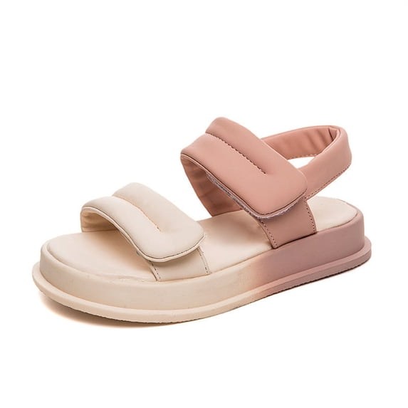 AUDeals Girls Open Toe Sandals Color Block Padded Strap Platform Sole ...