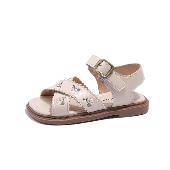 AUDeals Girls Open Toe Sandals - Floral Embroidery Buckle Strap Non ...