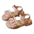 AUDeals Girls Open Toe Sandals Pearl Embellished Ruched Strap ...