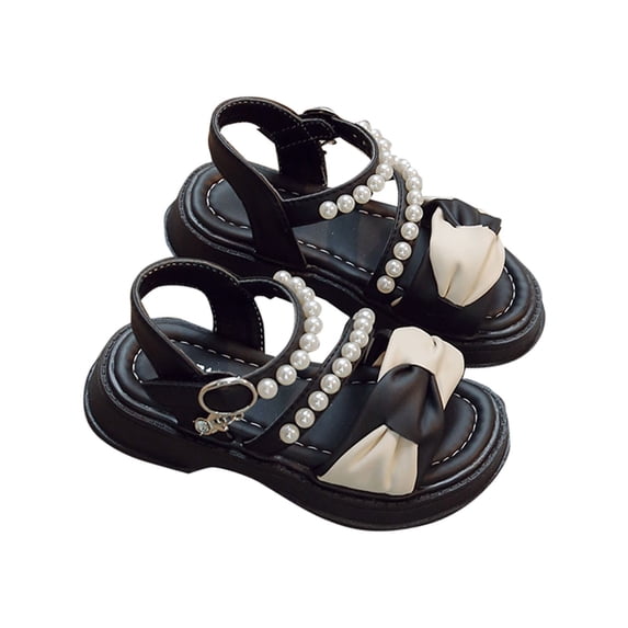 AUDeals Girls Open Toe Sandals Pearl Strap Bow Front Adjustable Buckle ...