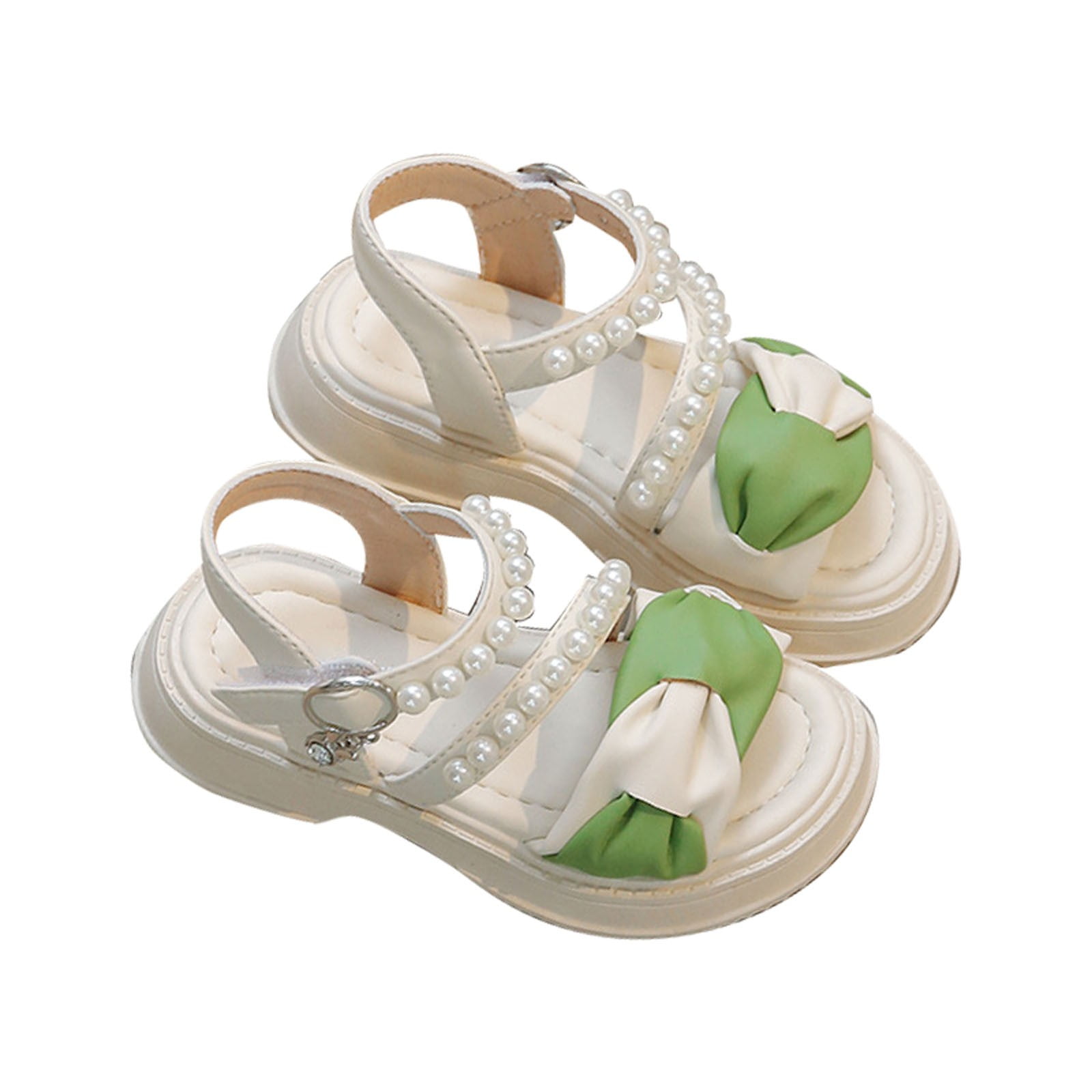 AUDeals Girls Open Toe Sandals Pearl Strap Bow Front Adjustable Buckle ...