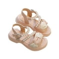 AUDeals Girls Open Toe Sandals Pearl Strap Bow Front Adjustable Buckle ...